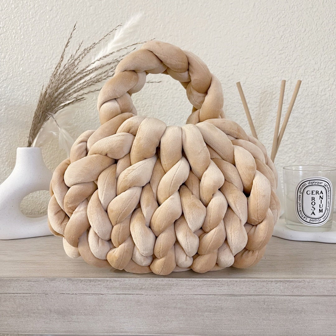 Chunky Knit Bag, Beige Brown Knit Bag, Handmade Bag, Trendy Bag, Big ...