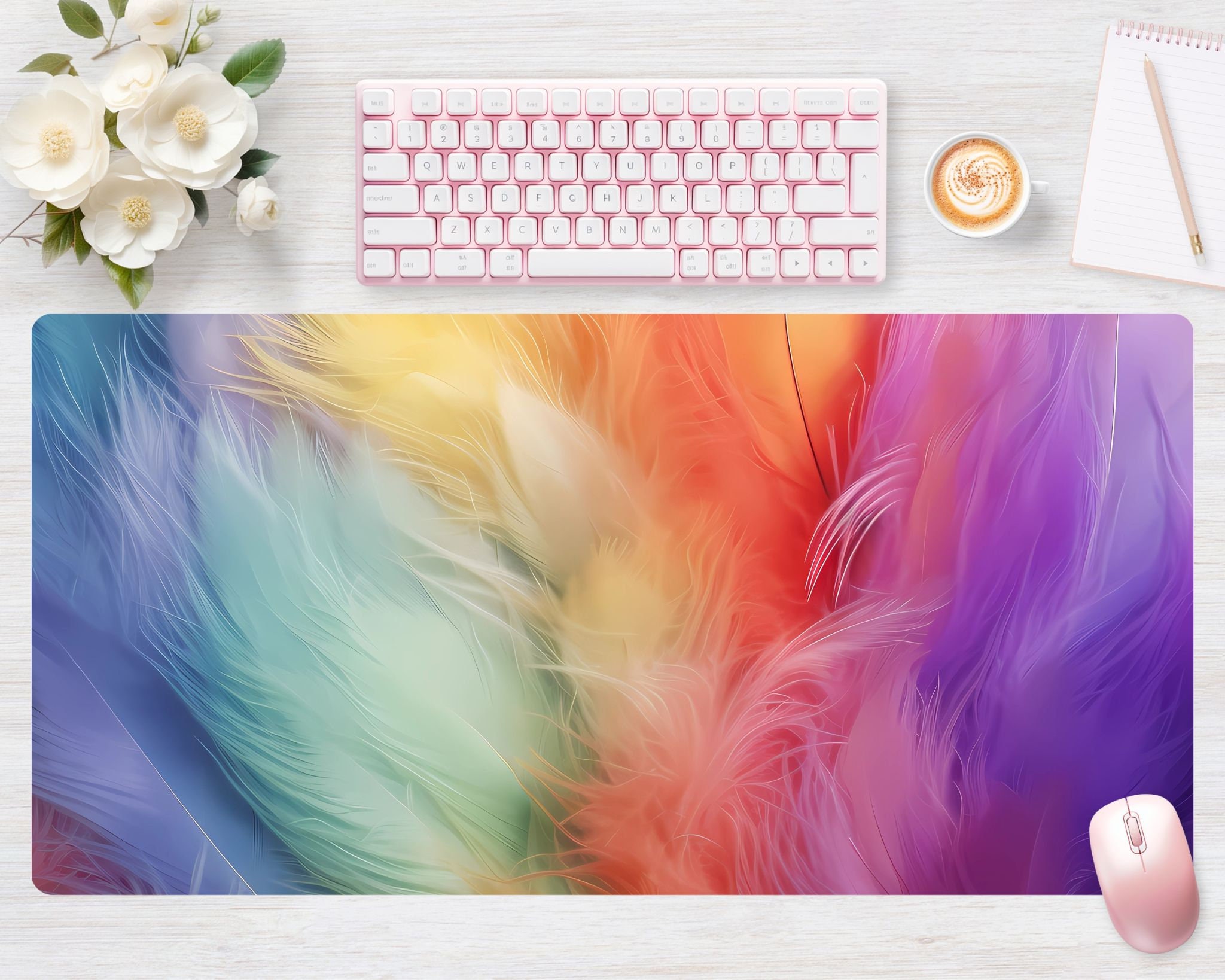 Desk Pad Feather Multicolor 3D HD Mouse Pad Mouse Mat Extra - Etsy