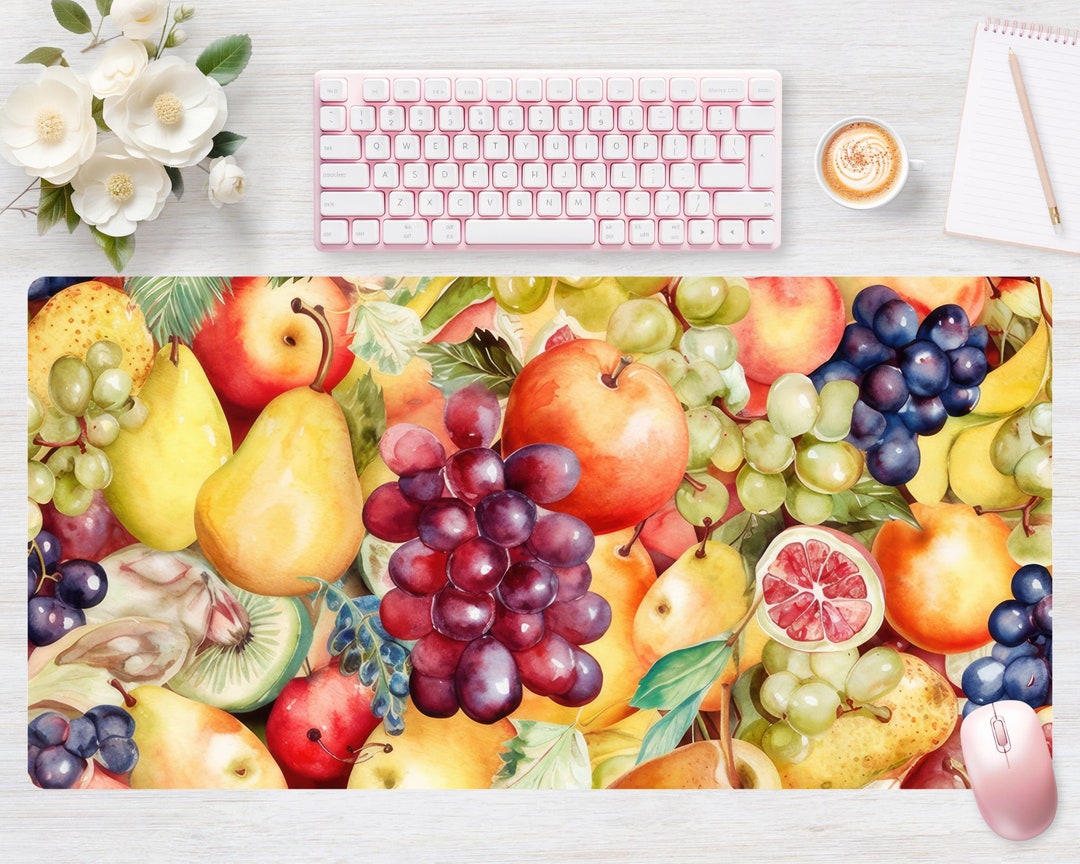 Desk Pad Fruit Watercolor Grape Pear, Mouse Pad, Mouse Mat, Extra Large ...