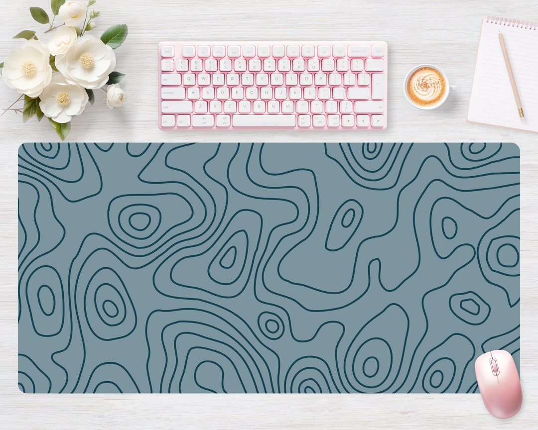 Desk Pad Grey Topographic, Mouse Pad, Mouse Mat, Extra Large, Laptop ...