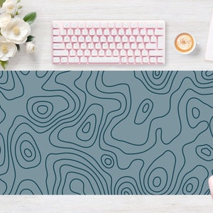Desk Pad Grey Topographic, Mouse Pad, Mouse Mat, Extra Large, Laptop ...