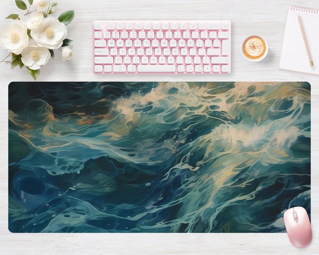Desk Pad Seashore Watercolor Wave Ocean, Mouse Pad, Mouse Mat, Extra ...