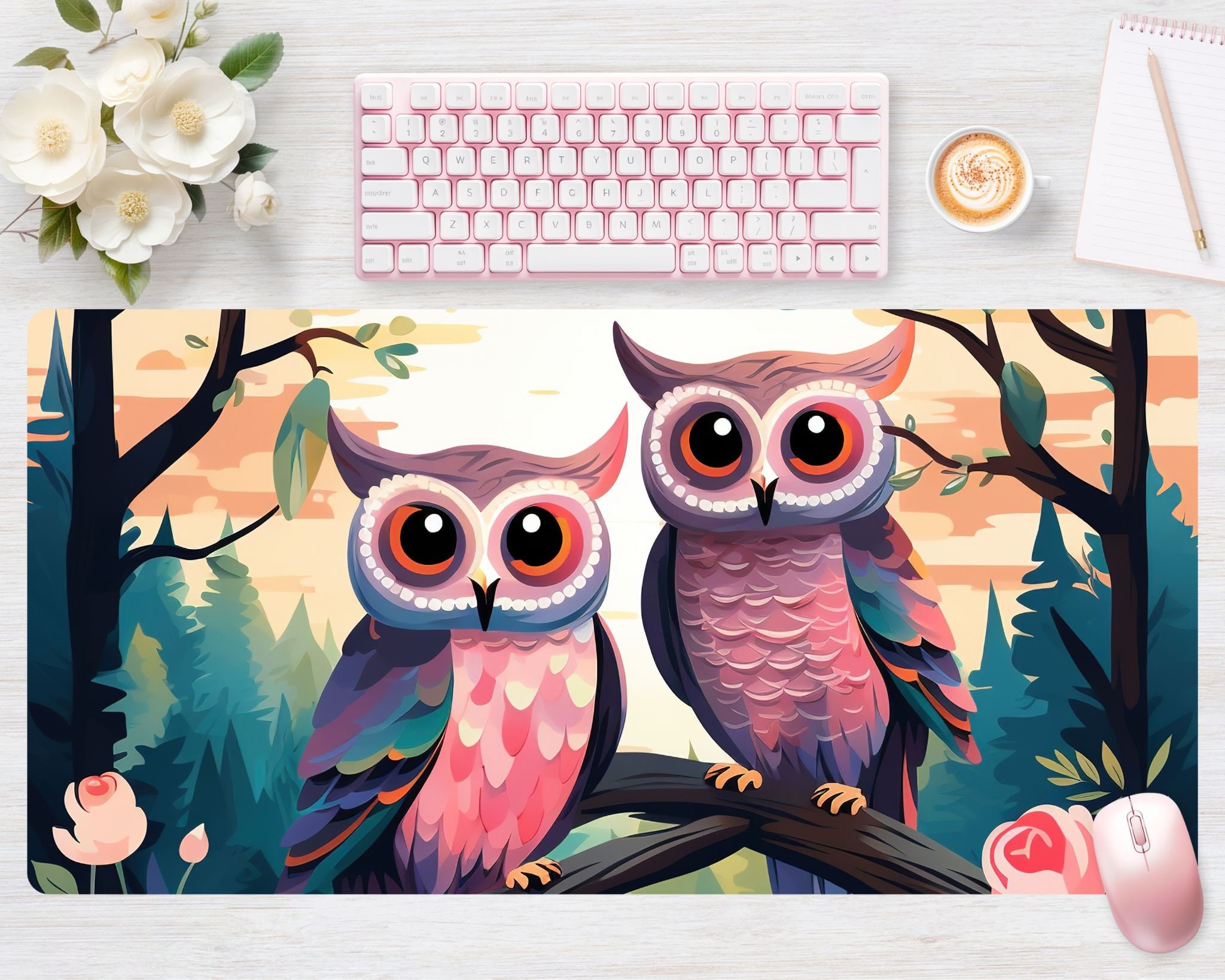 Desk Pad Owl Coquette Love Spring Bird, Mouse Pad, Mouse Mat, Extra ...