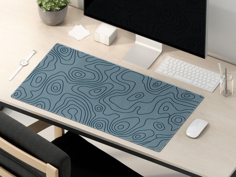 Desk Pad Grey Topographic, Mouse Pad, Mouse Mat, Extra Large, Laptop ...