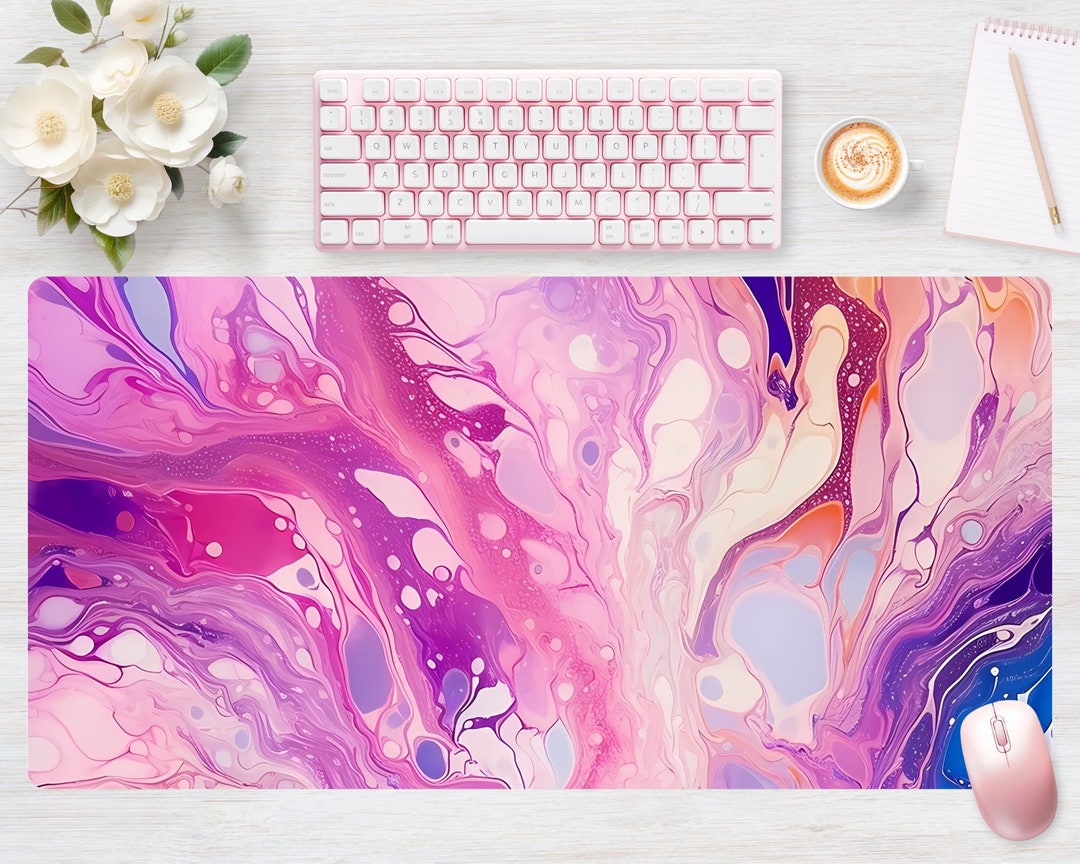 Marble Pink Purple Glass Desk Pad, Extra Large Mouse Mat - Etsy
