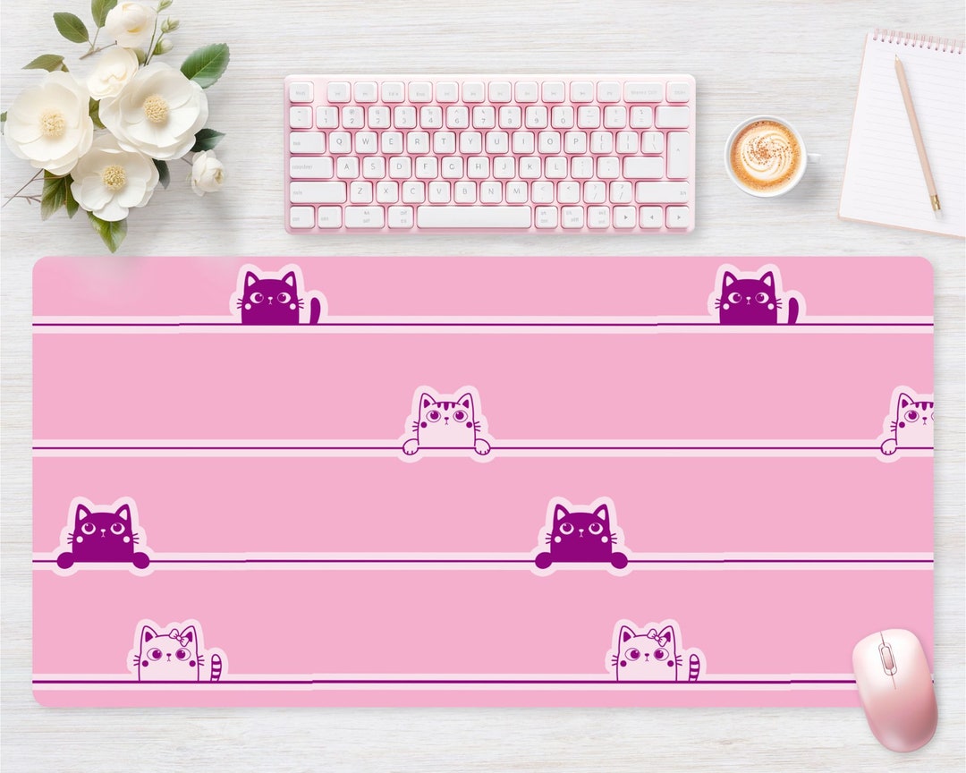 Desk Pad Cat Pink Row Mouse Pad, Mouse Mat, Extra Large, Laptop Mat ...