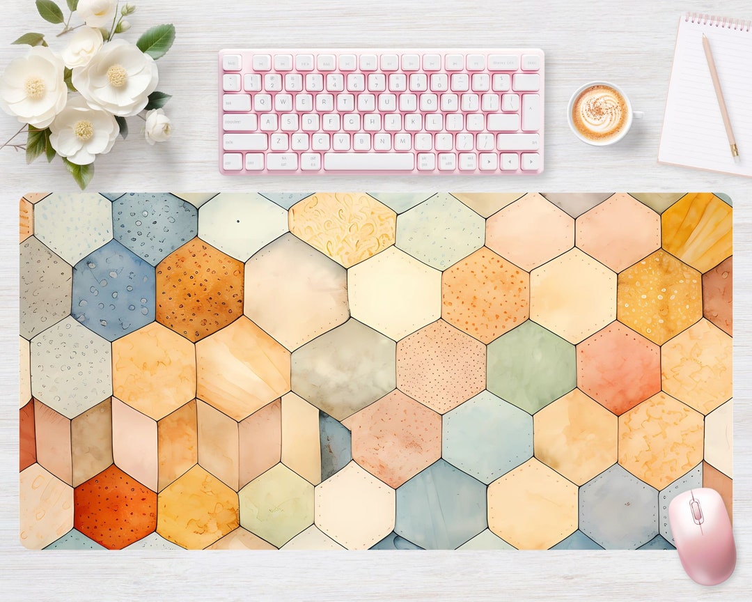 Desk Pad Geometric Hexagon Watercolor, Mouse Pad, Mouse Mat, Extra ...