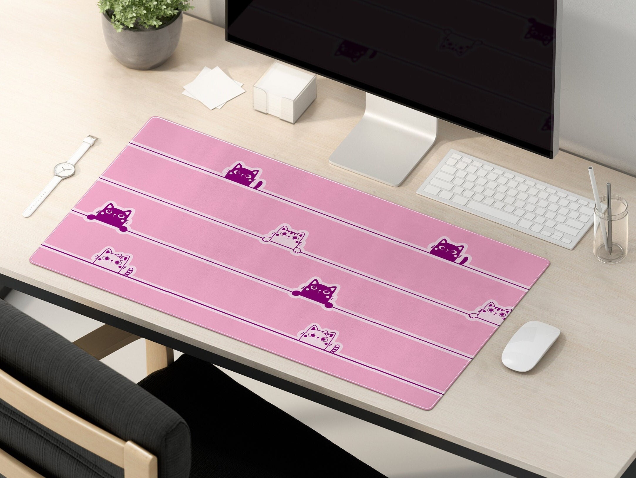 Desk Pad Cat Pink Row Mouse Pad, Mouse Mat, Extra Large, Laptop Mat ...