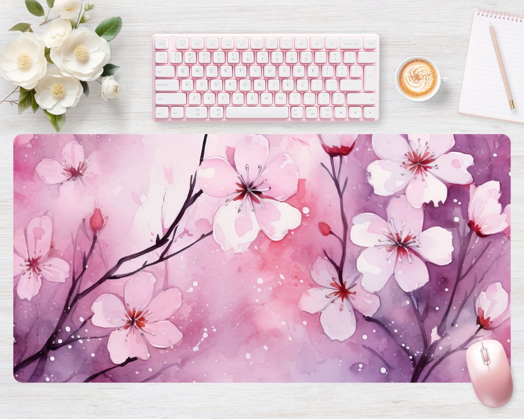 Desk Pad Pink Cherry Blossom Japan, Mouse Pad, Mouse Mat, Extra Large ...