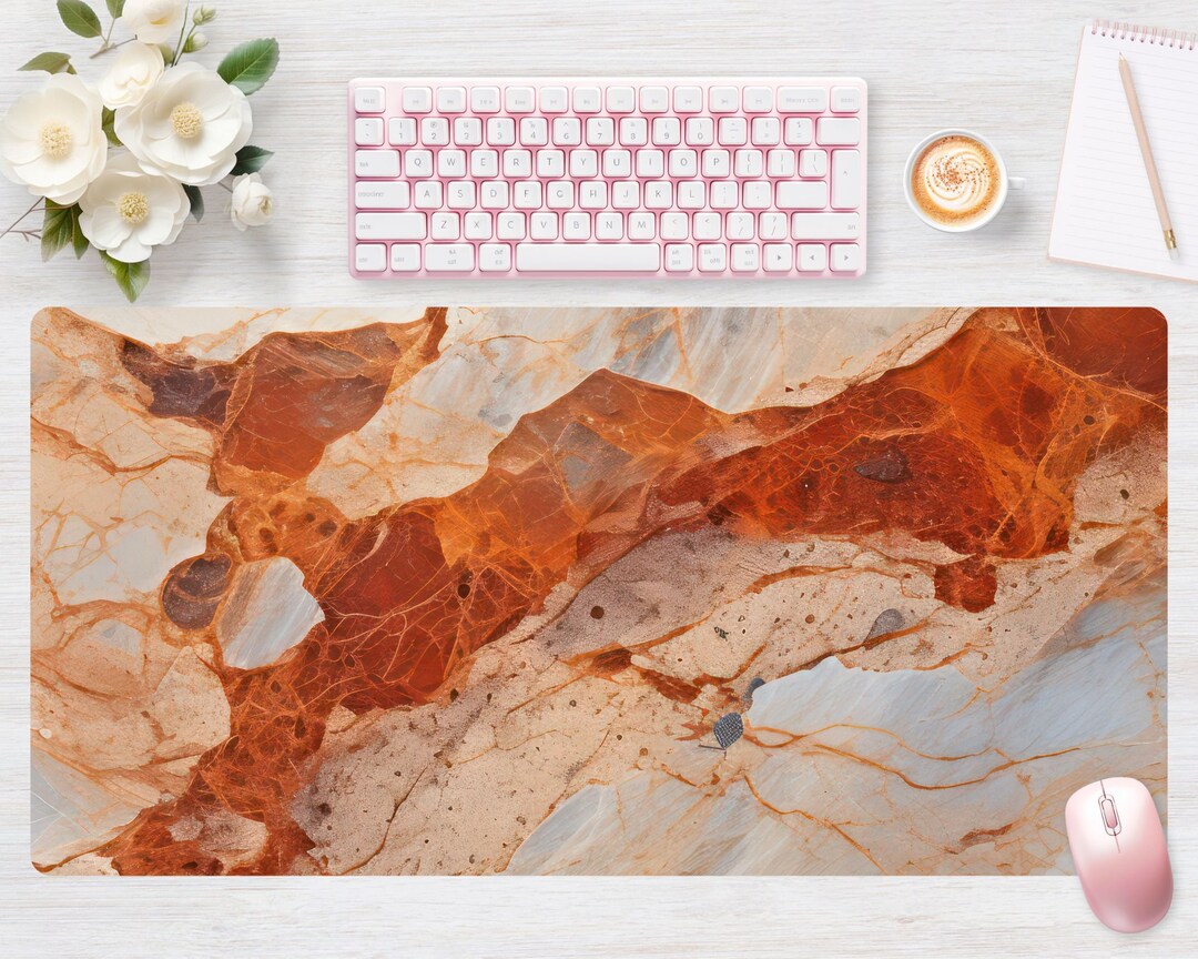 Desk Pad Marble Orange Nordic Stone, Mouse Pad, Mouse Mat, Extra Large ...