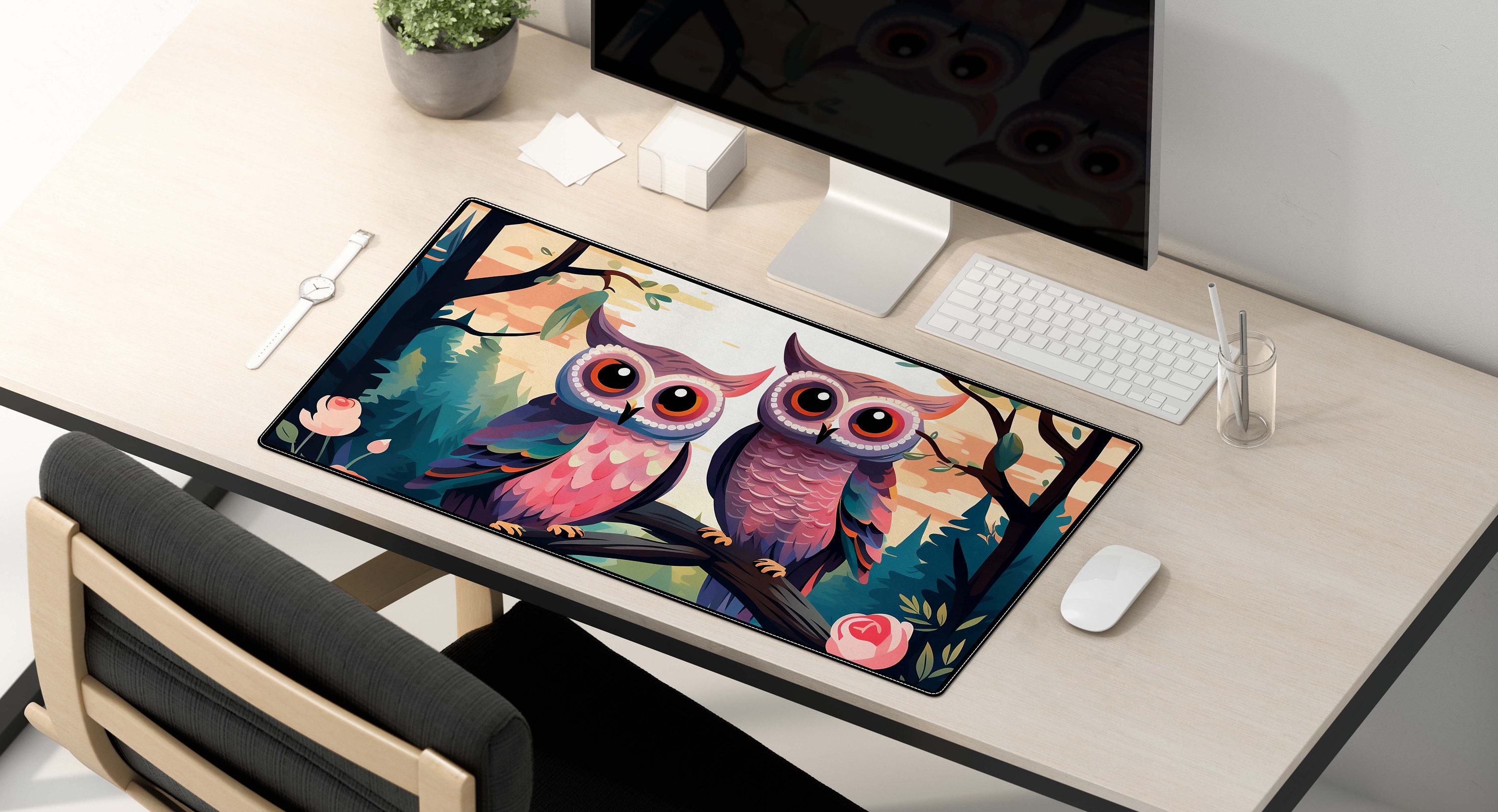 Desk Pad Owl Coquette Love Spring Bird, Mouse Pad, Mouse Mat, Extra ...