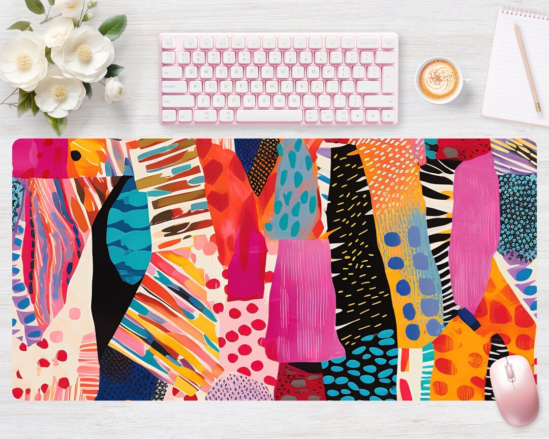 Desk Pad Abstract Naif Boho Patchwork, Mouse Pad, Mouse Mat, Extra ...