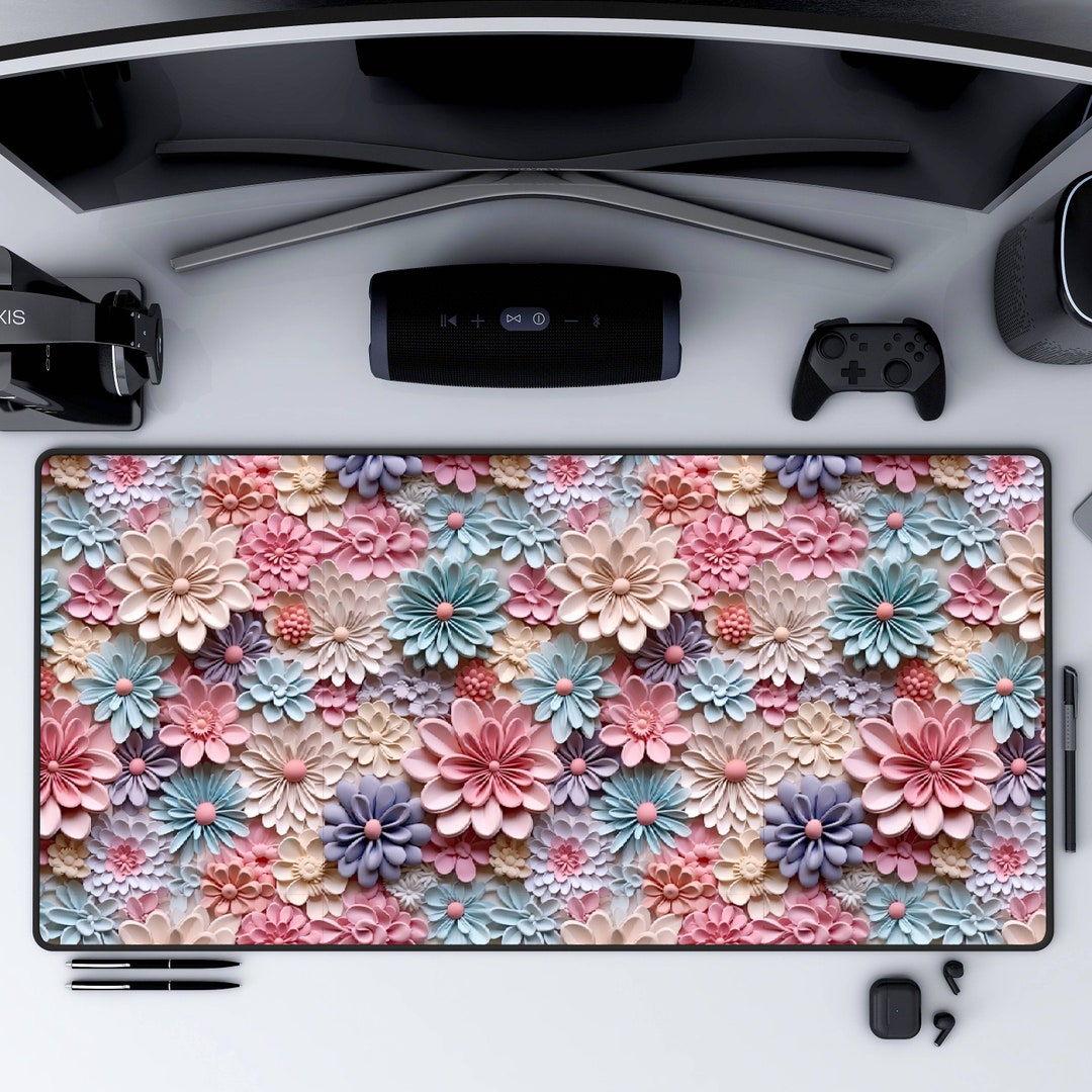 3D Floral Desk Mat Extended Keyboard Mousepad,home Office Decor,extra ...