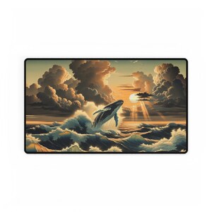 Japanese Ukiyo-e Style Breaching Whale Waves Desk Mat Extended Keyboard ...