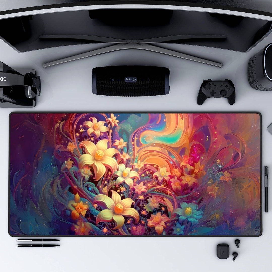 Dark Floral Mat Extended Keyboard Mousepad Boho Aesthetic,home Office ...