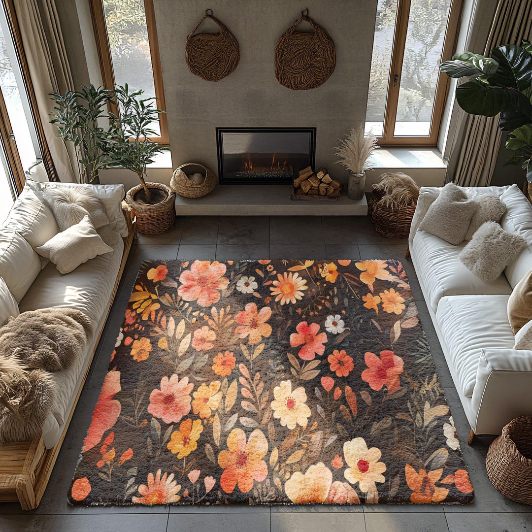 Cottagecore Woodland Modern Floral Indoor Outdoor Rug for Livingroom ...