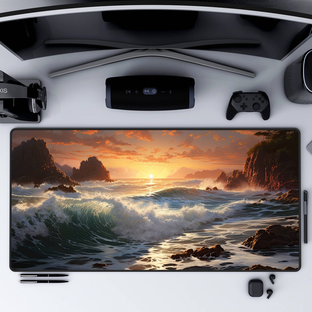 Ocean Beach Waves Desk Mat Extended Keyboard Mousepad,home Office Decor ...