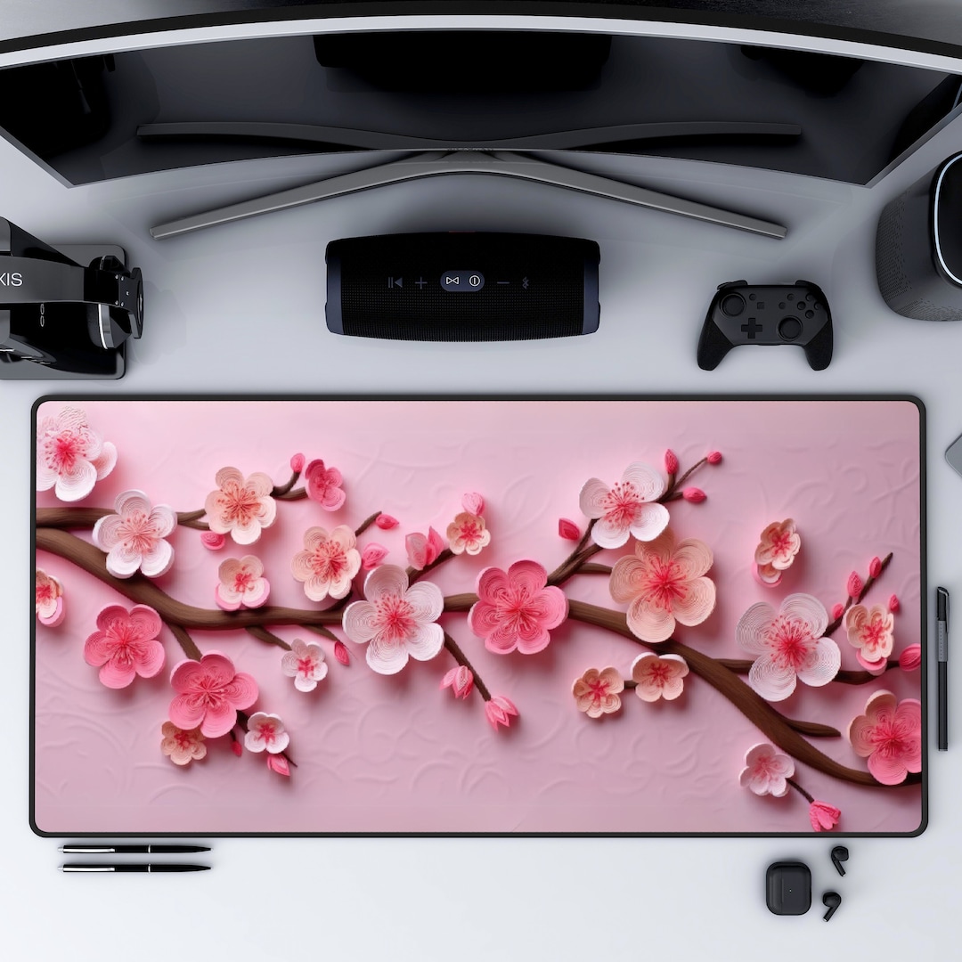 3D Pink Cherry Blossoms Floral Desk Mat Extended Keyboard Mousepad,home ...