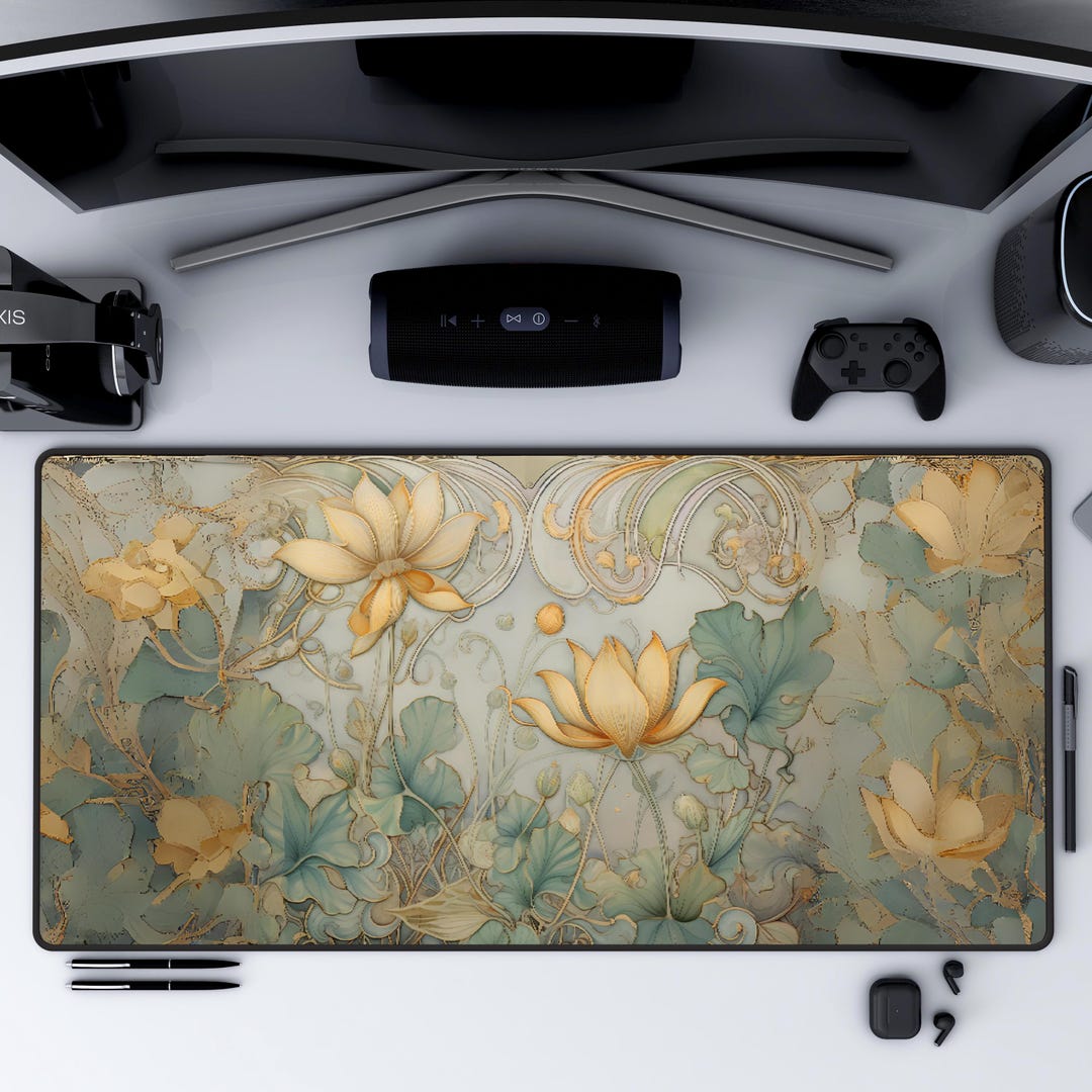 Cottagecore Art Nouveau MCM Floral Extended Desk Mat Extra Large Mouse ...