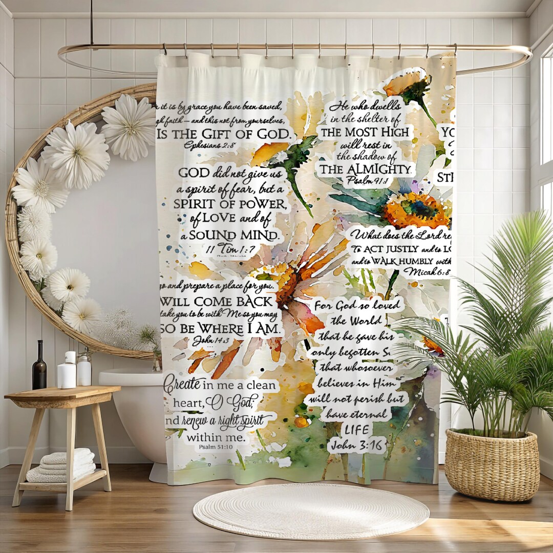 Cottagecore Christian Bible Verse Luxury Shower Curtain Bath Decor ...