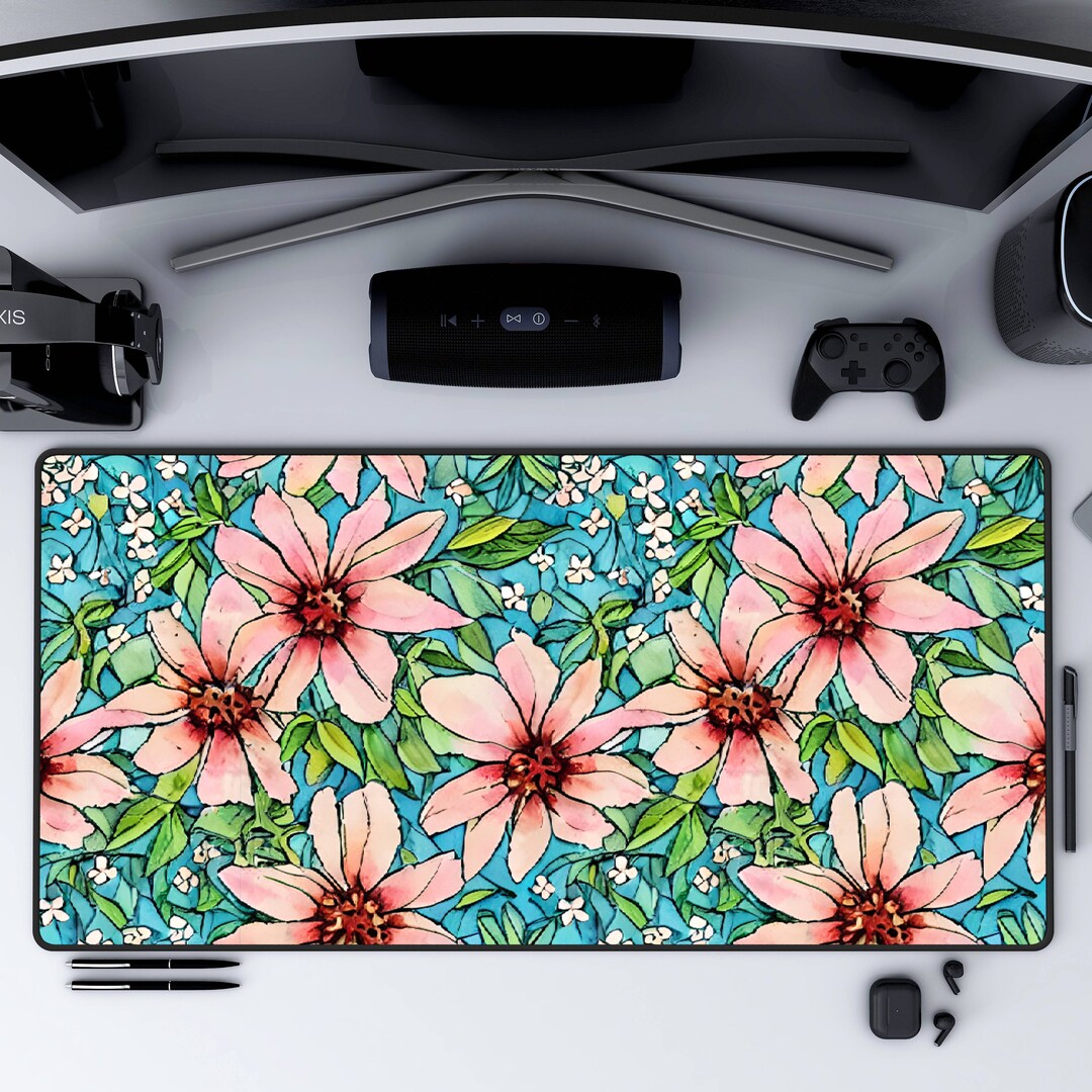 Cottagecore Retro Pink Daisys Desk Mat Extended Keyboard Mousepad Boho ...