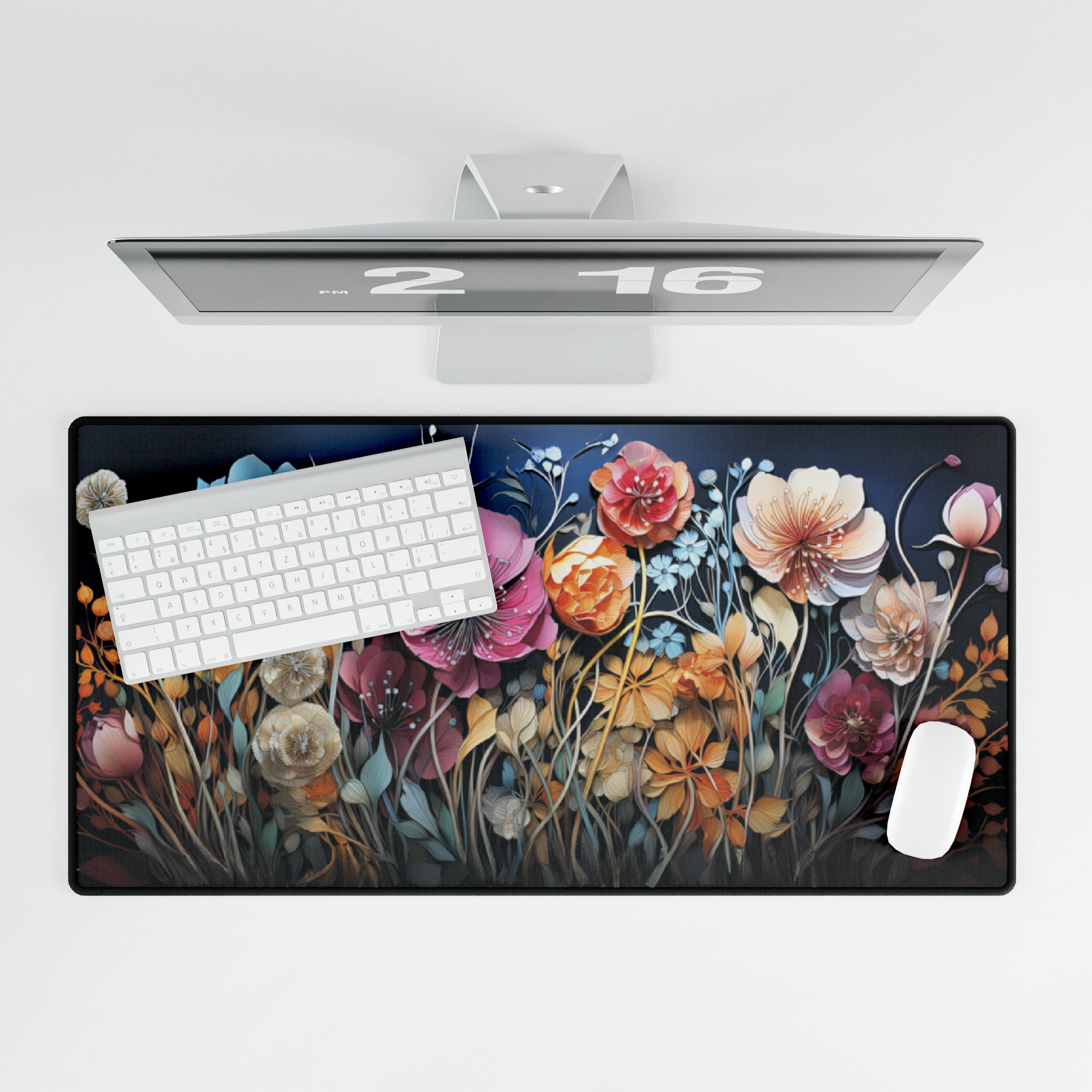 3D Effect Boho Aesthetic Floral Desk Mat Extended Keyboard Mousepad ...