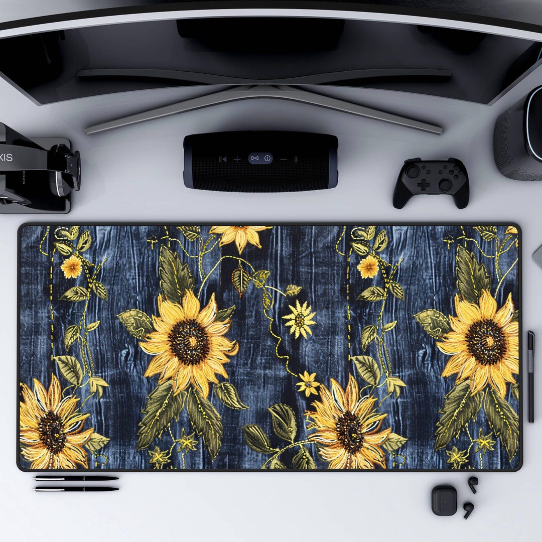 Cottagecore Sunflower Desk Mat, Botanical Mouse Pad, Vintage Desk Mat ...
