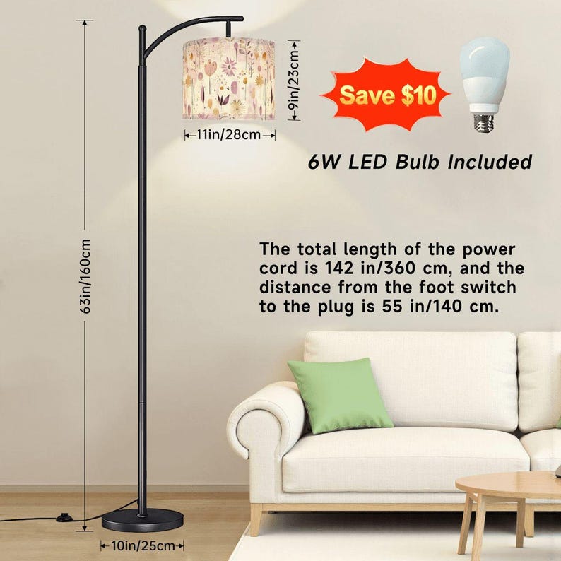 Boho Pink Floral Cottagecore Lamp Remote Control Floor Lamp Retro Decor ...