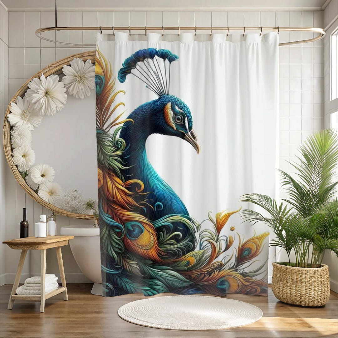 Cottagecore Beautiful Peacock Luxury Shower Curtain Bath Decor Eclectic ...