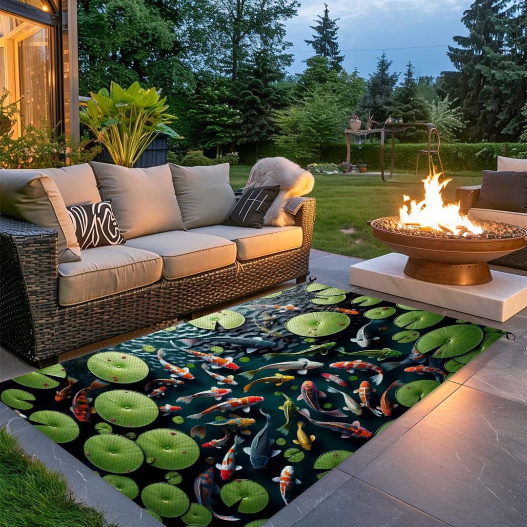 Koi Pond Outdoor Plastic Straw 4x6 Ft. Waterproof Rug for Patio, Garden ...