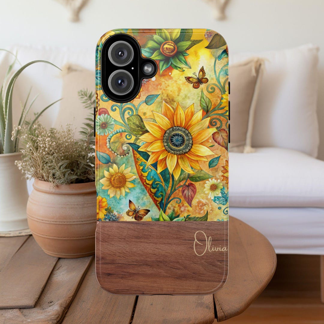 Custom Boho Sunflower iPhone Case S24 23 Kansas Sunflower iPhone Tough ...