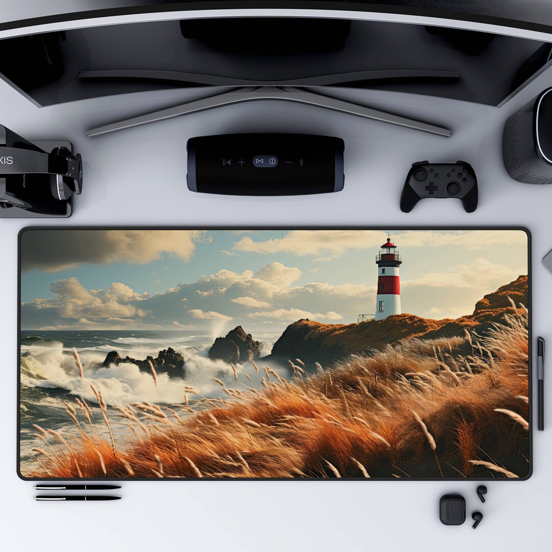 Coastal Lighthouse Ocean Waves Desk Mat Extended Keyboard Mousepad,home ...