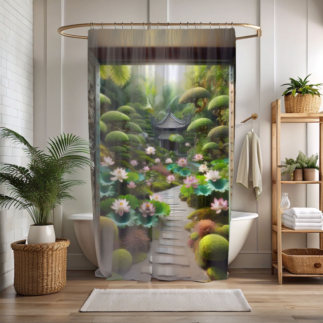 Lotus Zen Garden Japanese Garden Botanical Shower Curtain Calming Zen ...