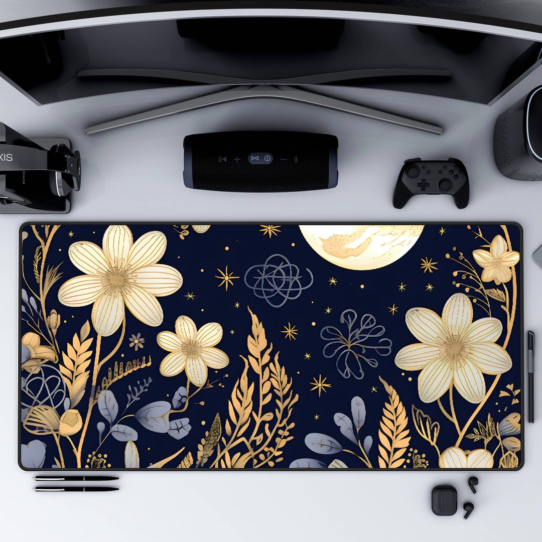 Celestial Boho Floral Cottagecore Aesthetic Desk Mat Extended Keyboard ...