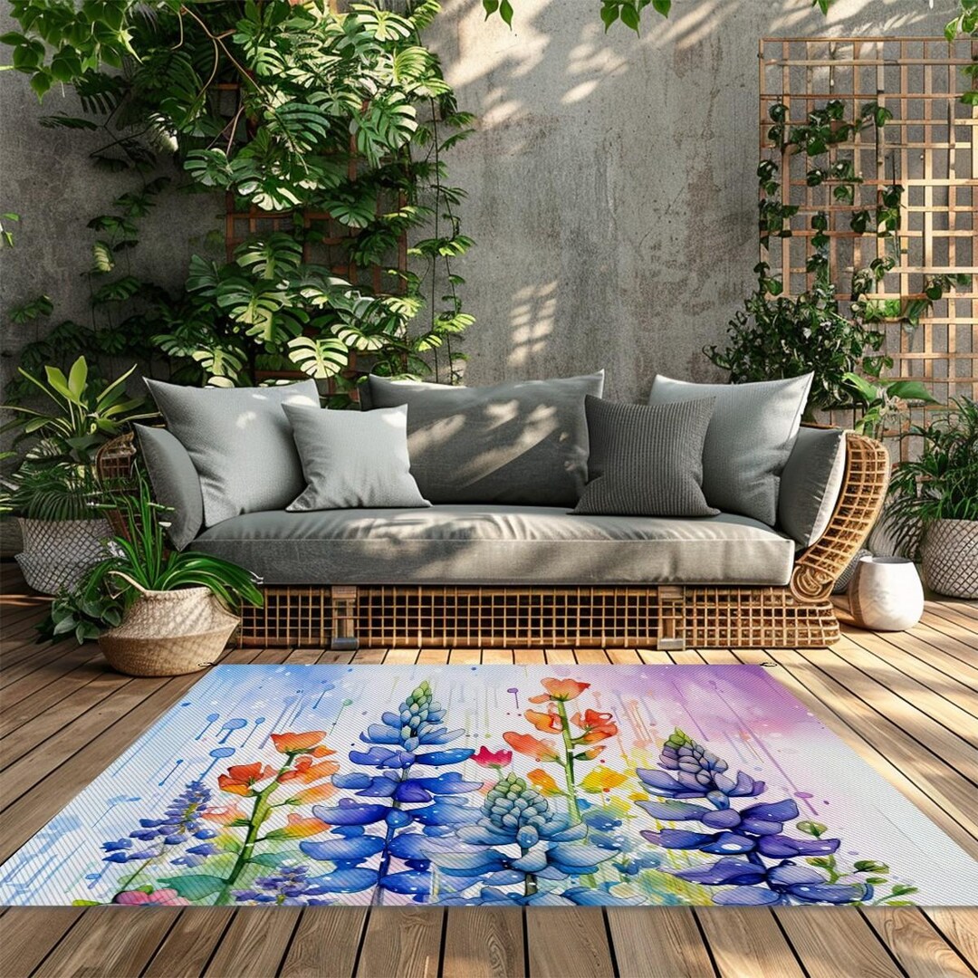 Floral Outdoor Plastic Straw 4x6 Ft. Waterproof Rug for Patio, Garden ...