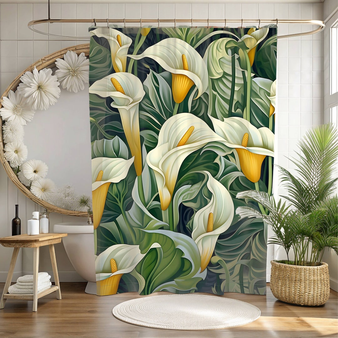 Beautiful William Morris Style Calla Lily Floral Shower Curtain ...