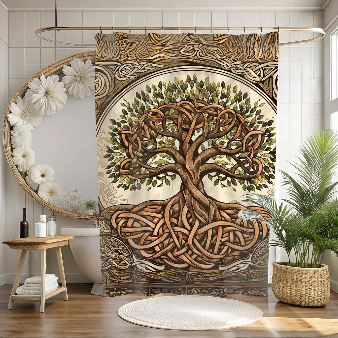 Boho Tree of Life Luxury Shower Curtain Botanical Shower Curtain ...
