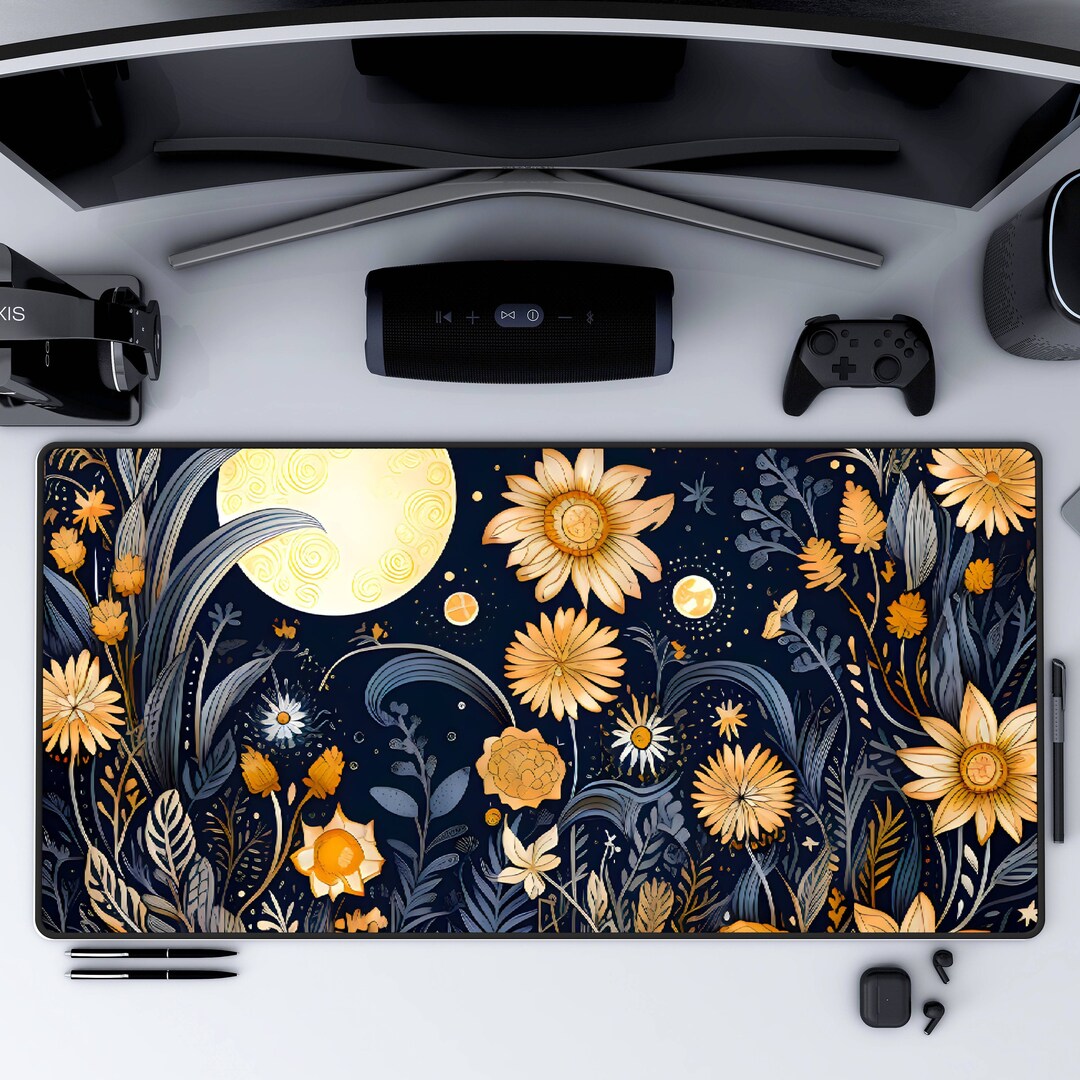 Boho Floral Meadow Cottagecore Aesthetic Desk Mat Extended Keyboard ...
