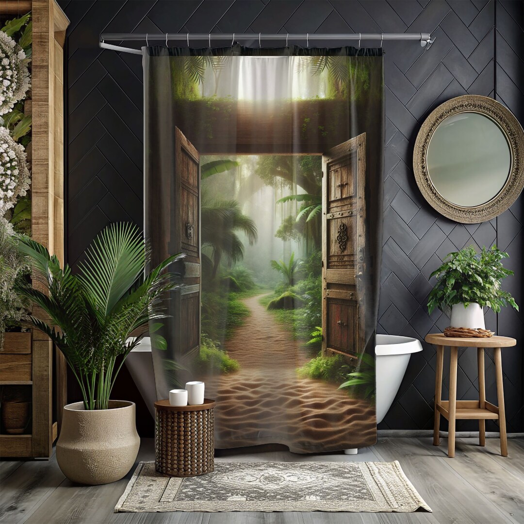Tropical Rainforest Shower Curtain Botanical Bath Decor Shower Curtain ...