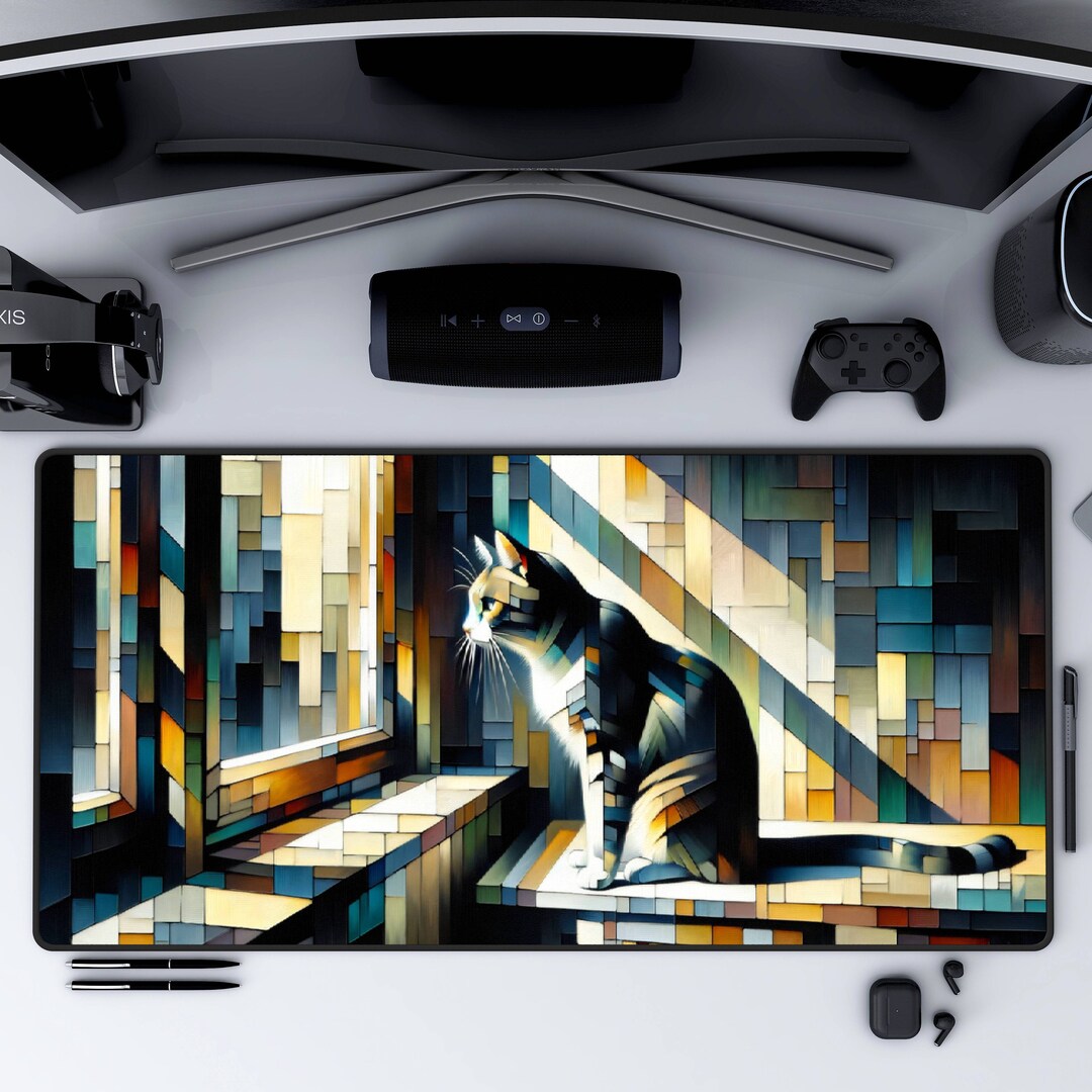 Abstract Cubism Cat Desk Mat Extended Keyboard Mousepad,home Office ...