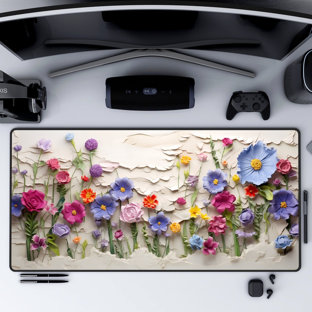 3D Rustic Boho Aesthetic Floral Desk Mat Extended Keyboard Mousepad ...