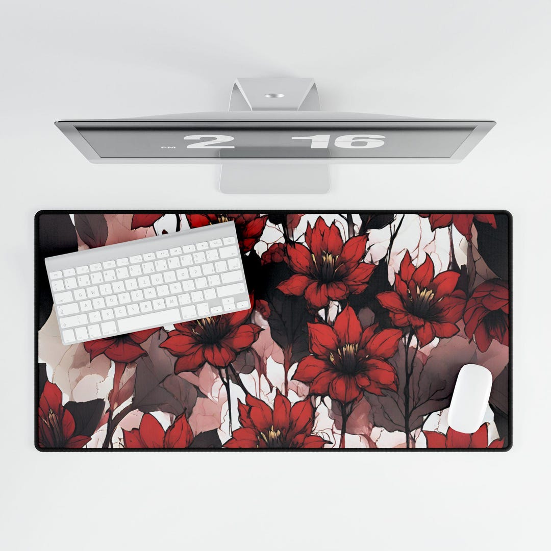 Red Floral Cherry Coded Desk Decor Office Decor Gift XXL Gaming Mat ...
