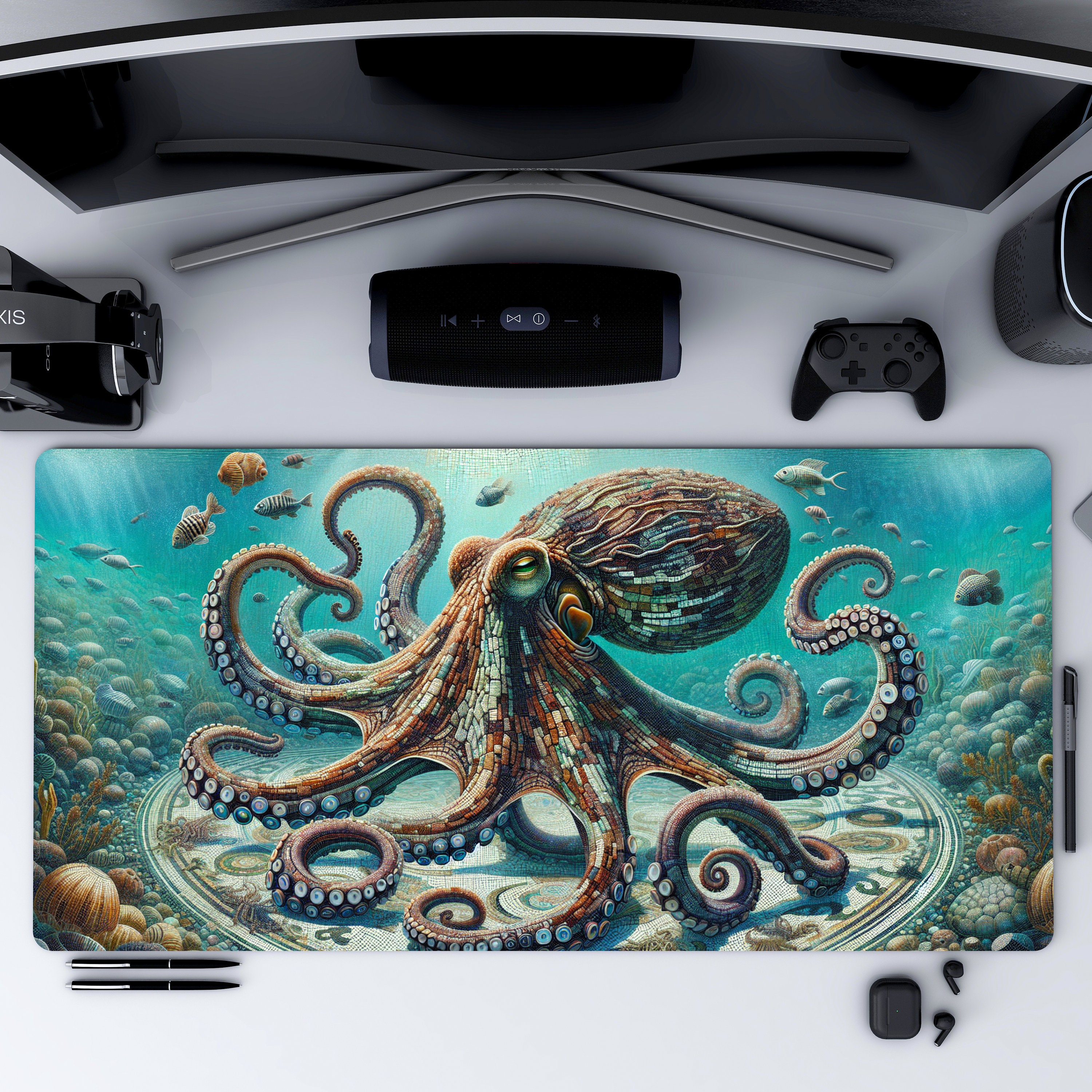 Stunning Mosaic Octopus Ocean Desk Mat Extended Keyboard Mousepad,home ...