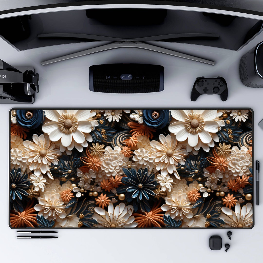 Beautiful 3D Floral Boho Desk Mat Extended Keyboard Mousepad Boho ...