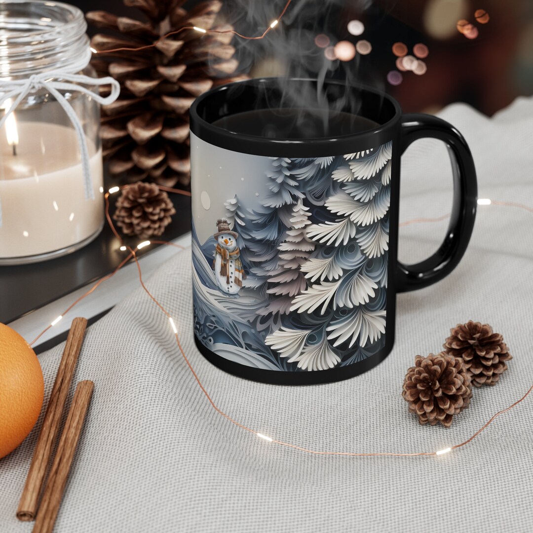 Charming 3D Winter Scene Coffee Mug Snowy Evergreens and - Etsy