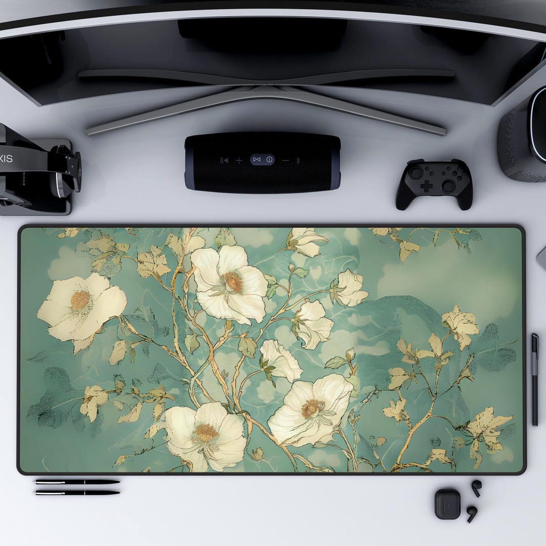 Cottagecore Art Nouveau Floral Extended Desk Mat Extra Large Mouse Pad ...