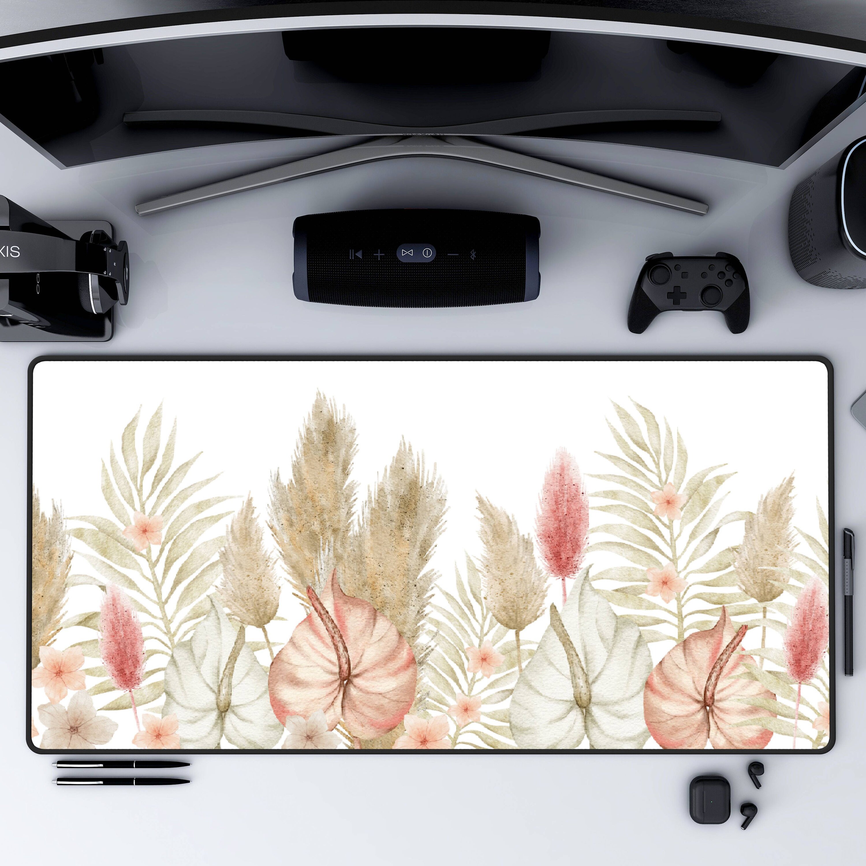 Tropical Boho Aesthetic Floral Desk Mat Cute Extra Large Non-slip ...