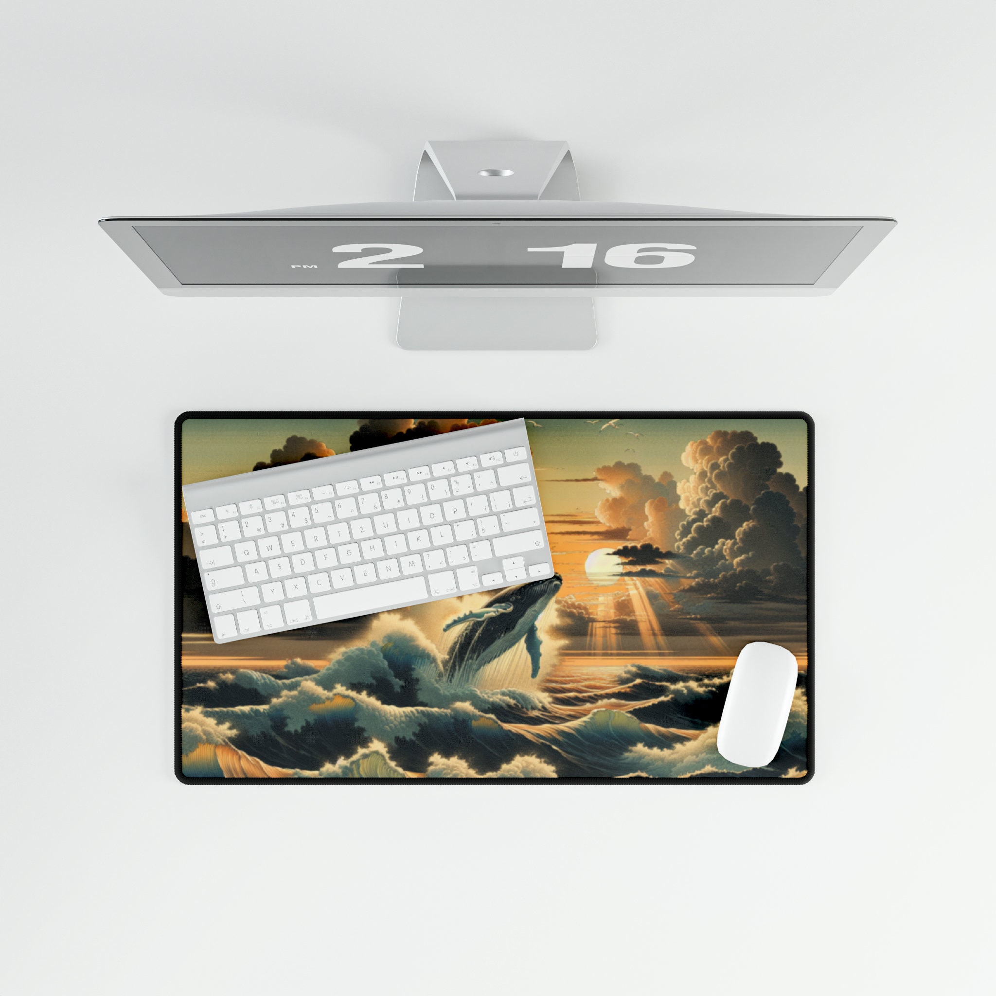 Japanese Ukiyo-e Style Breaching Whale Waves Desk Mat Extended Keyboard ...