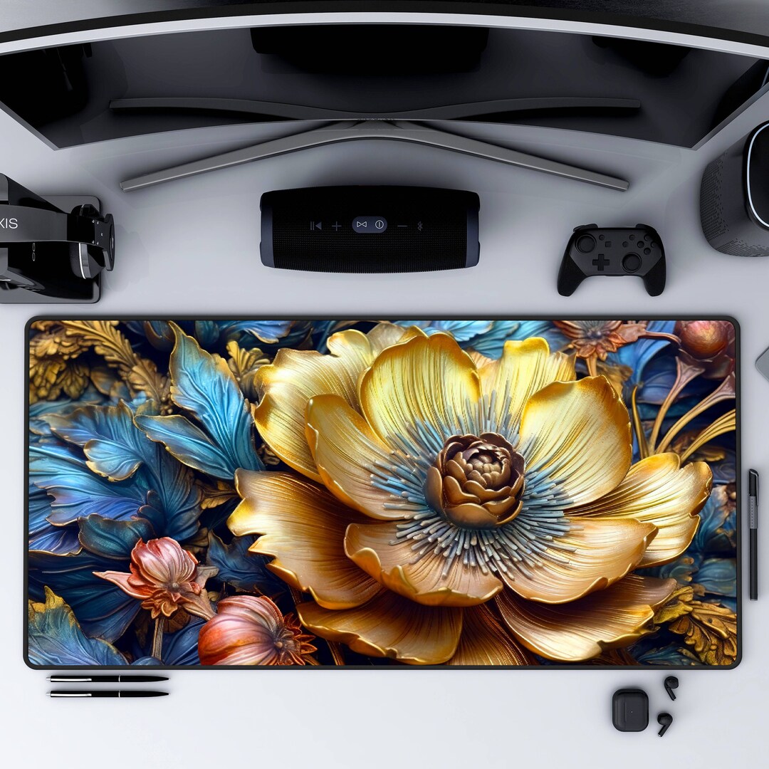 Boho Floral Water Lily Desk Mat Extended Keyboard Mousepad,home Office ...