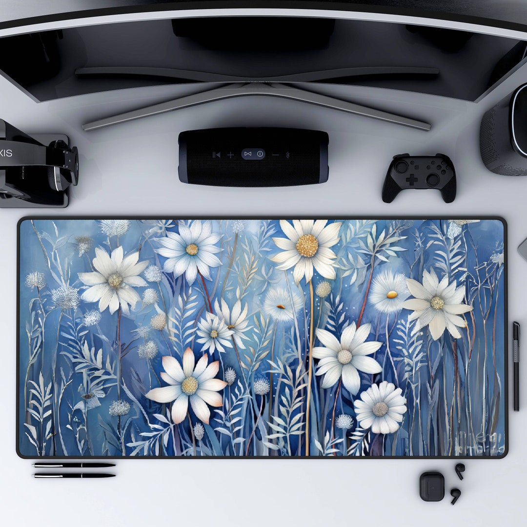 Boho Cottagecore Aesthetic Floral Desk Mat Extended Keyboard Mousepad ...